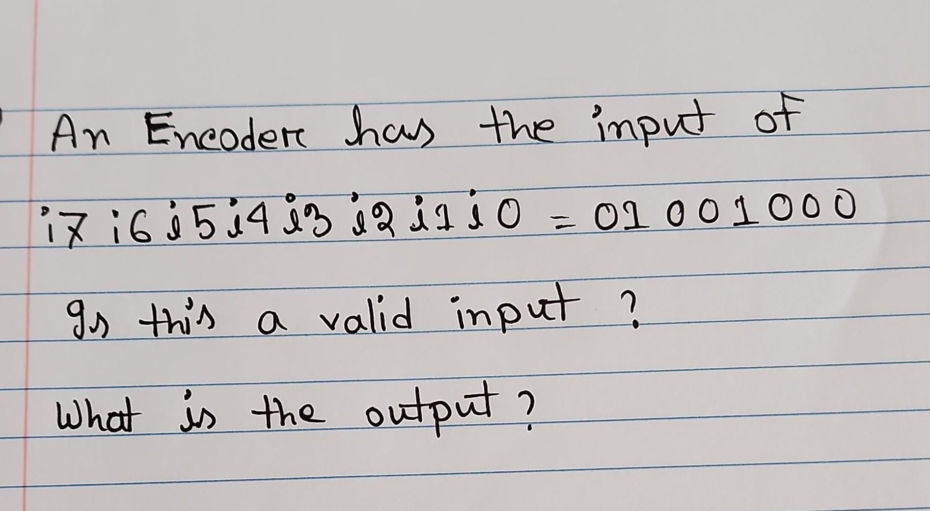 Solved An Encoder has the input of if 6i5i4i3i2i1i0=01001000 | Chegg.com