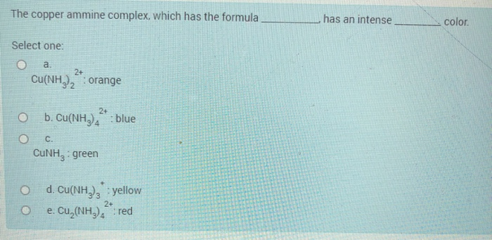 Solved The copper ammine complex, which has the formula has | Chegg.com