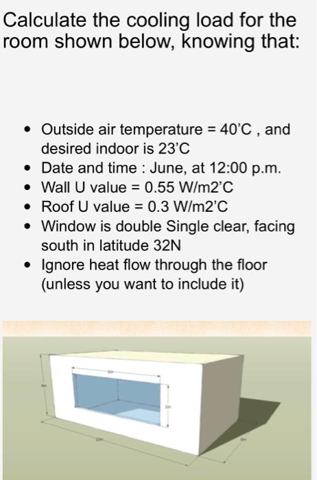Solved Calculate the cooling load for the room shown below, | Chegg.com