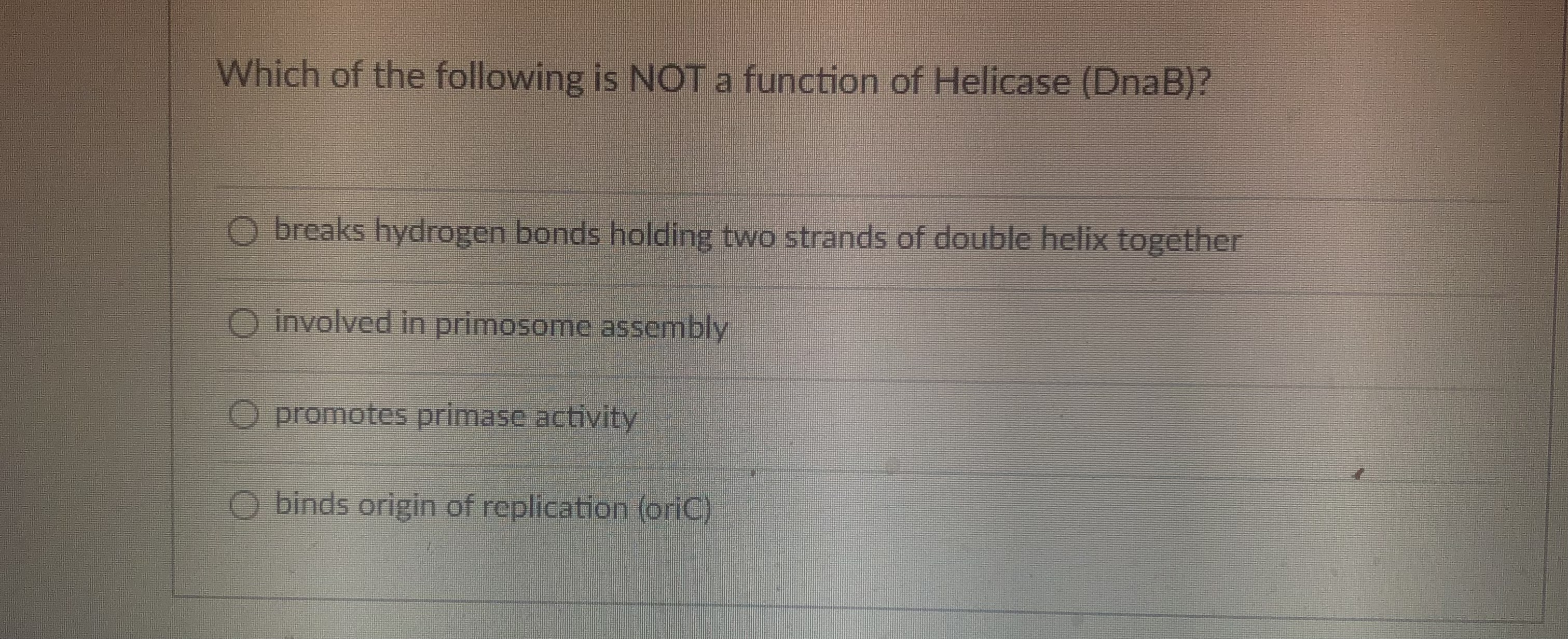 Solved Which of the following is NOT a function of Helicase | Chegg.com
