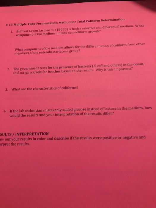 Solved 8-13 Multiple Tube Fermentation Method for Total | Chegg.com