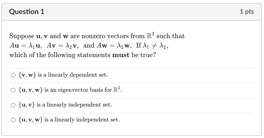 Solved Question 1Suppose u,v and w are nonzero vectors | Chegg.com Solved Question 1Suppose u,v and w are nonzero vectors | Chegg.com