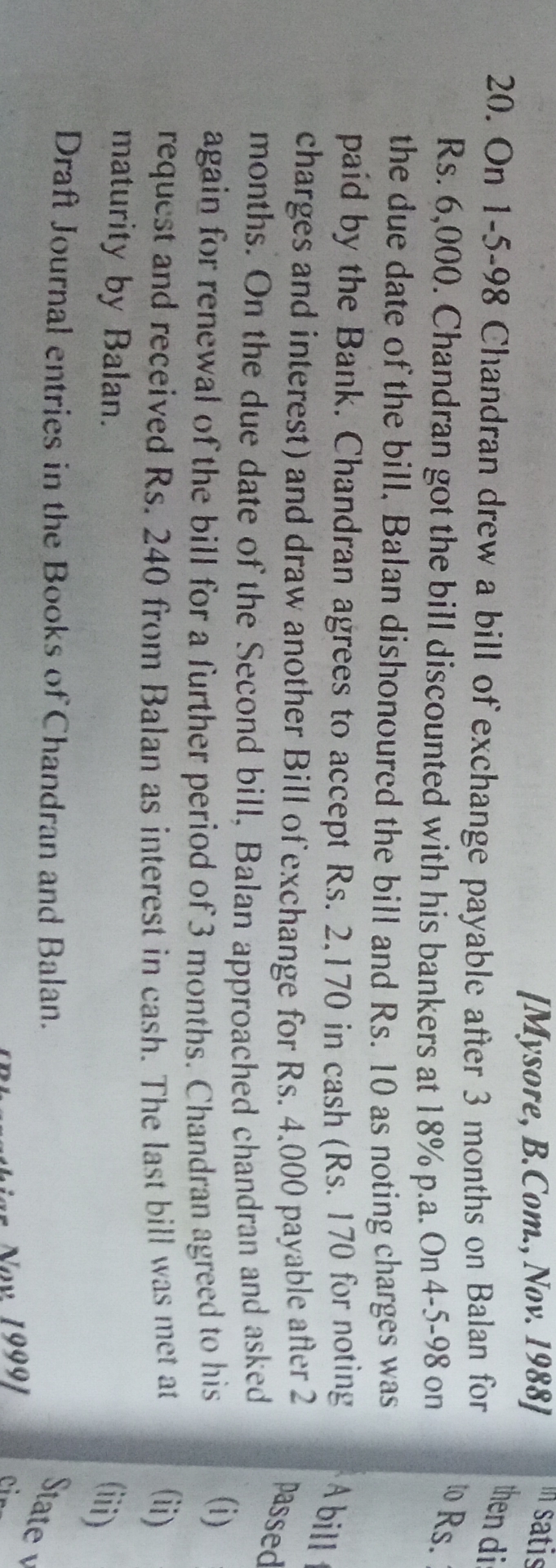 Solved [Mysore, ﻿B.Com., Nov. 1988]20. ﻿On 1-5-98 ﻿Chandran | Chegg.com