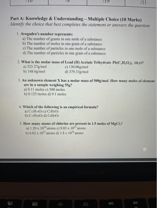 Solved Part A: Knowledge \& Understanding - Multiple Choice | Chegg.com