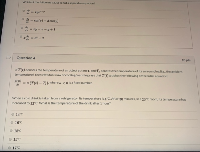 Solved Which of the following ODEs is not a separable | Chegg.com