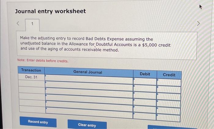 Solved Journal entry worksheet Make the adjusting entry to | Chegg.com