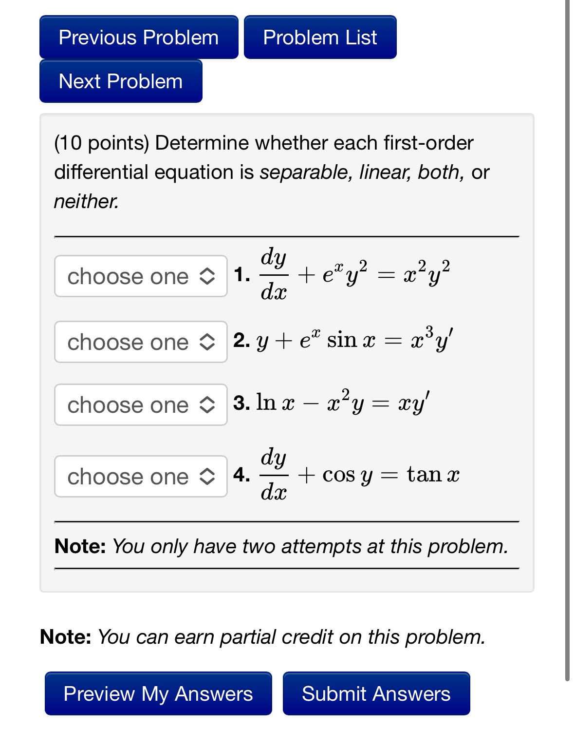 Solved Previous Problem(10 ﻿points) ﻿Determine whether each | Chegg.com
