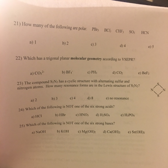 Solved 21) How many of the following are polar. PBr3 BCH | Chegg.com