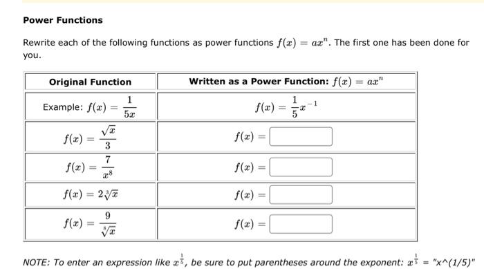 Solved Rewrite each of the following functions as power | Chegg.com