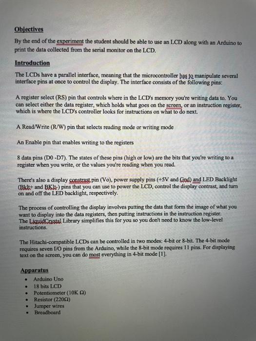 Solved Objectives By the end of the experiment the student | Chegg.com