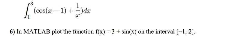 Solved In MATLAB plot the function f(x)=3+sin(x) ﻿on the | Chegg.com