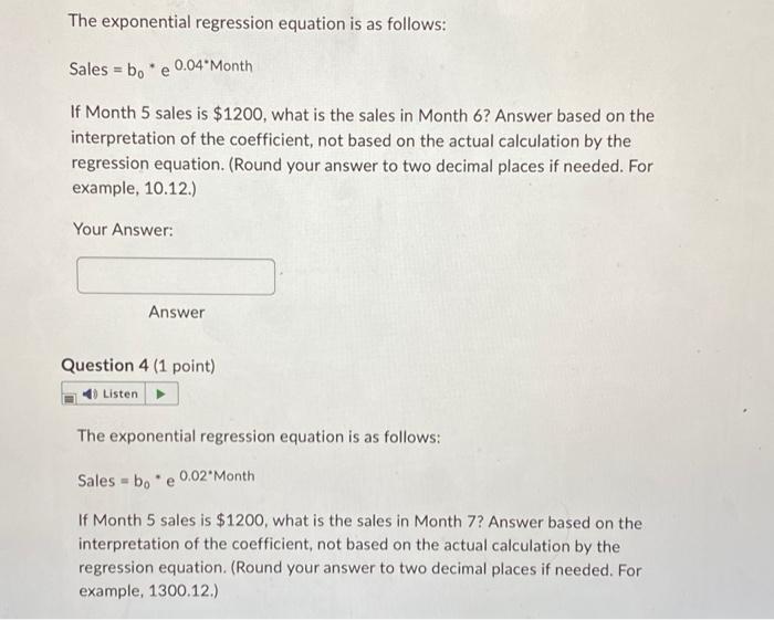 Solved The exponential regression equation is as follows: | Chegg.com