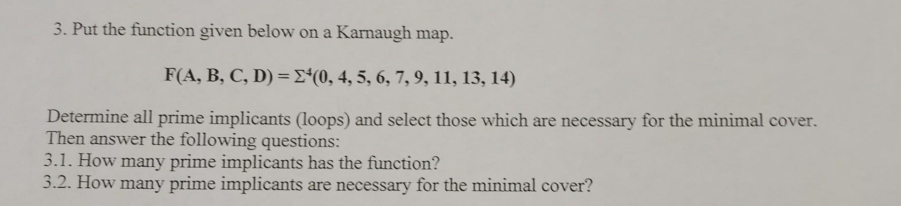 Solved 3. Put the function given below on a Karnaugh map. | Chegg.com
