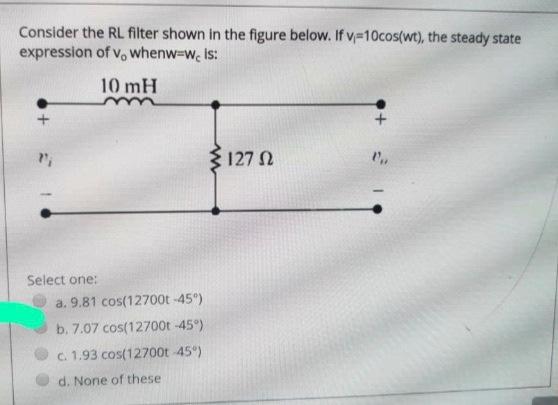Solved Consider the RL filter shown in the figure below. If | Chegg.com