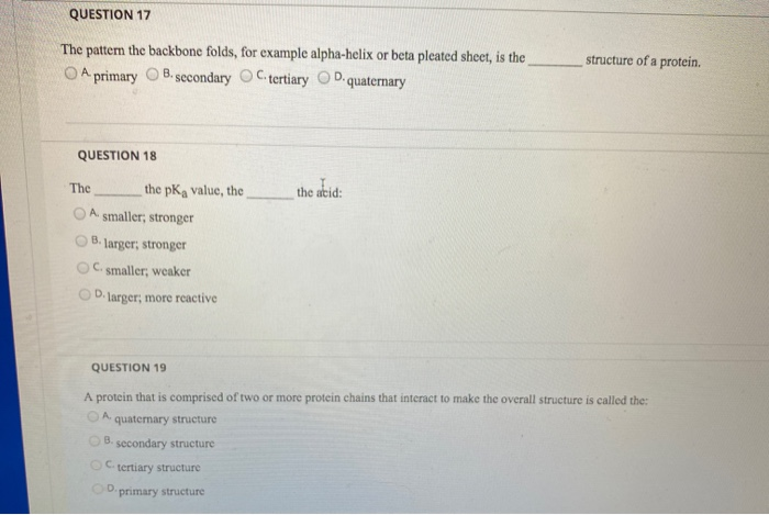 Solved QUESTION 17 The pattern the backbone folds, for | Chegg.com