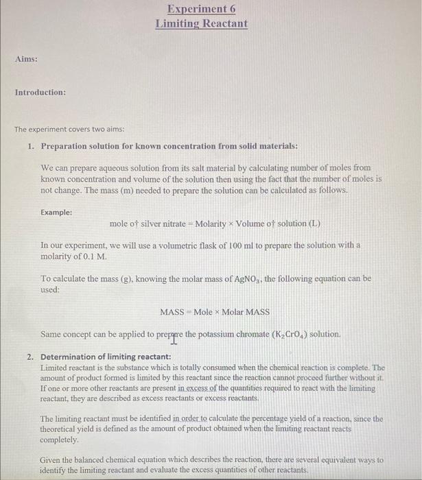 Solved This is our experiment about limiting reactant I want | Chegg.com