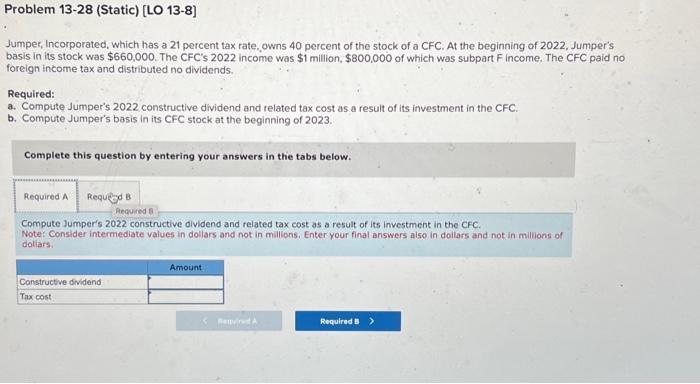 Solved Problem 13-28 (Static) [LO 13-8] Jumper, | Chegg.com