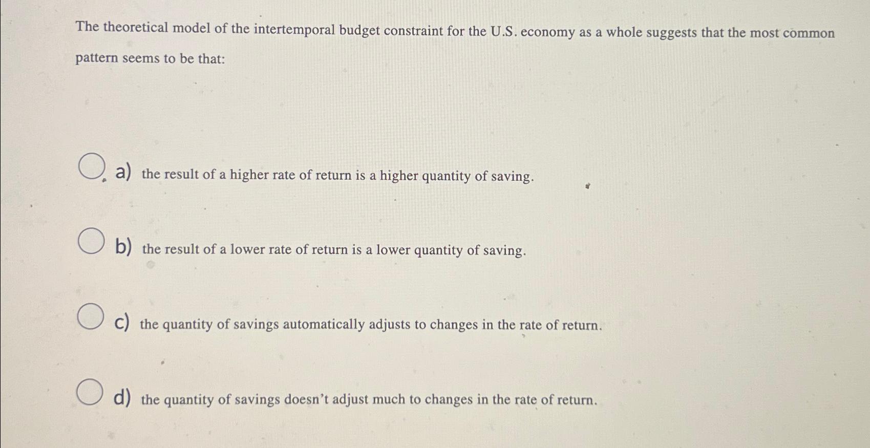Solved The theoretical model of the intertemporal budget | Chegg.com