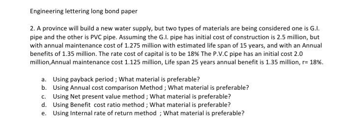 Solved Engineering lettering long bond paper 2. A province | Chegg.com