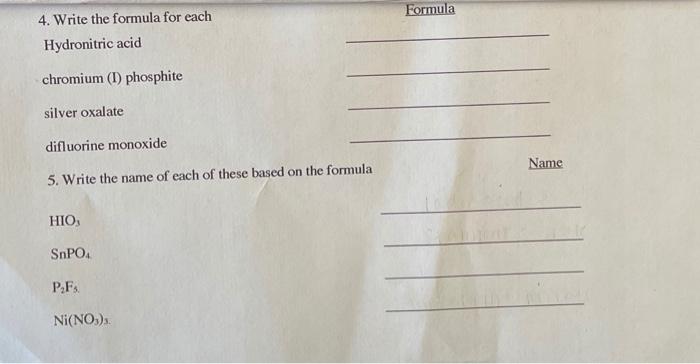 Solved Formula 4. Write the formula for each Hydronitric | Chegg.com