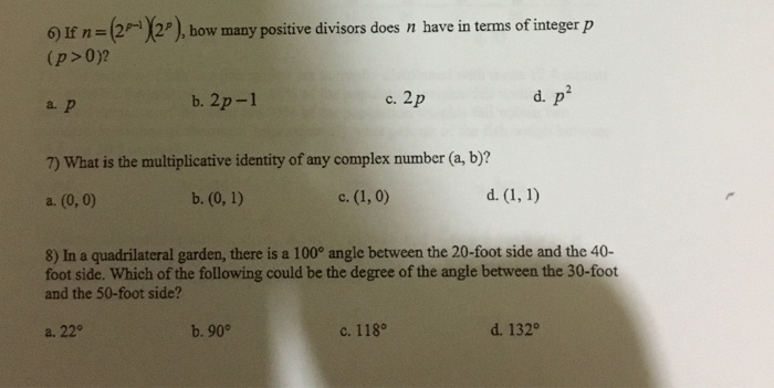 Solved 6) If n= (2--1X2%), how many positive divisors does n | Chegg.com