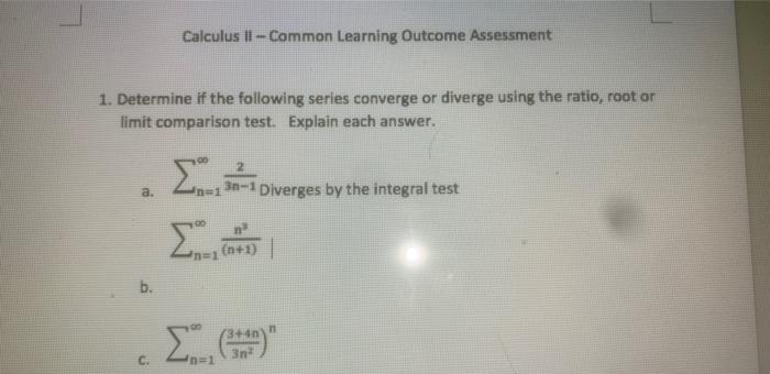 Solved Calculus II - Common Learning Outcome Assessment 1. | Chegg.com