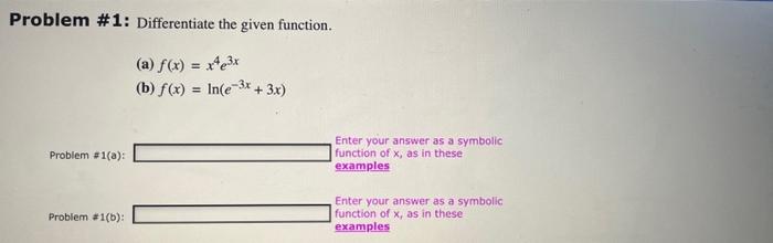 Solved Problem \#1: Differentiate the given function. (a) | Chegg.com