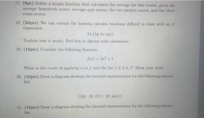 Solved 17. (6pt) Define a simple function that calculates | Chegg.com