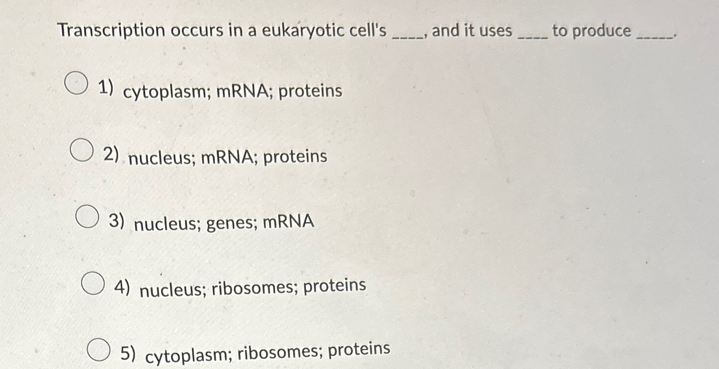 Solved Transcription occurs in a eukaryotic cell's q, , ﻿and | Chegg.com