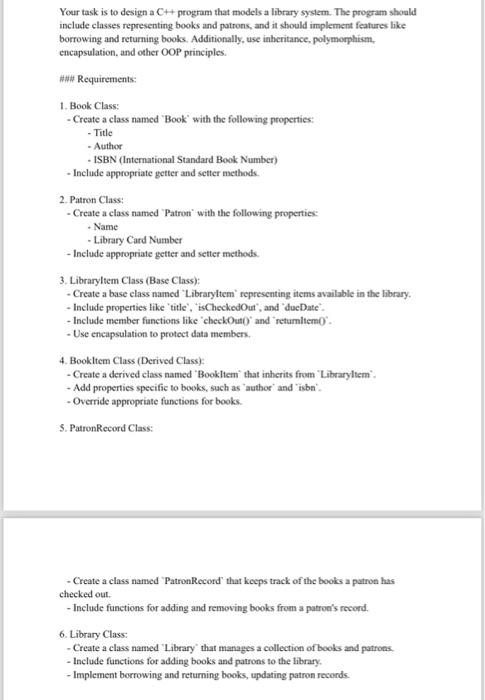 Solved Your task is to design a C++ program that models a | Chegg.com