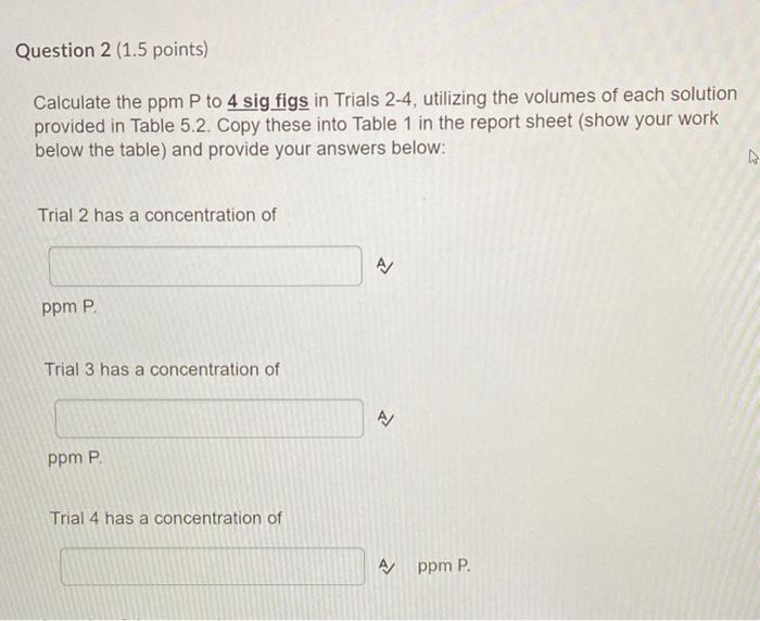 Solved Question 2 (1.5 points) Calculate the ppm P to 4 sig | Chegg.com