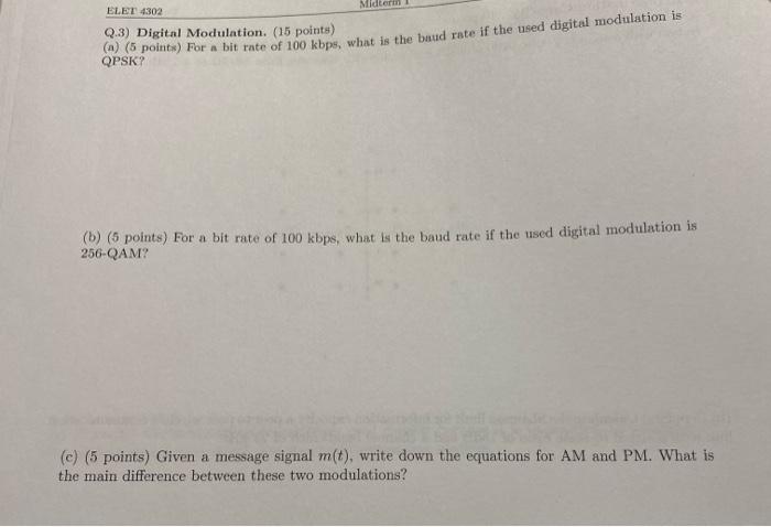 Solved ELET 4302 (a) (5 points) For a bit rate of 100kbps, | Chegg.com