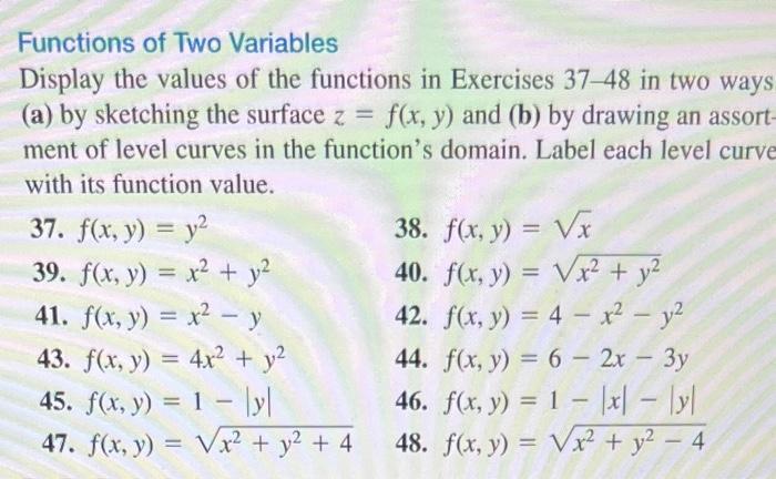 Solved Functions of Two Variables Display the values of the | Chegg.com