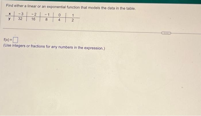 Solved Find either a linear or an exponential function that | Chegg.com