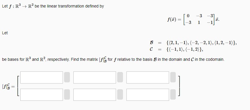 Solved Let f:R3→R2 ﻿be the linear transformation defined | Chegg.com