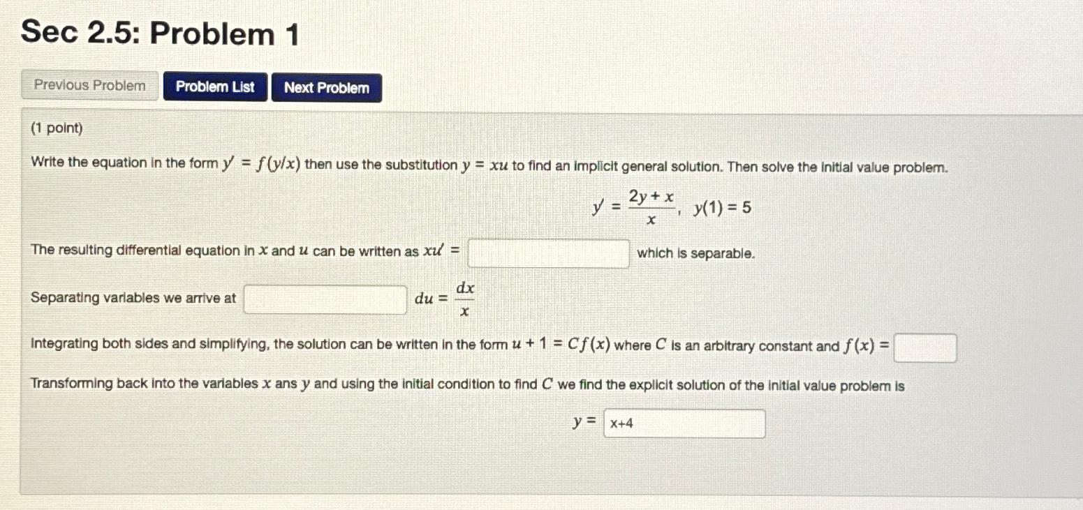 Solved Sec 2.5: Problem 1(1 ﻿point)Write the equation in the | Chegg.com