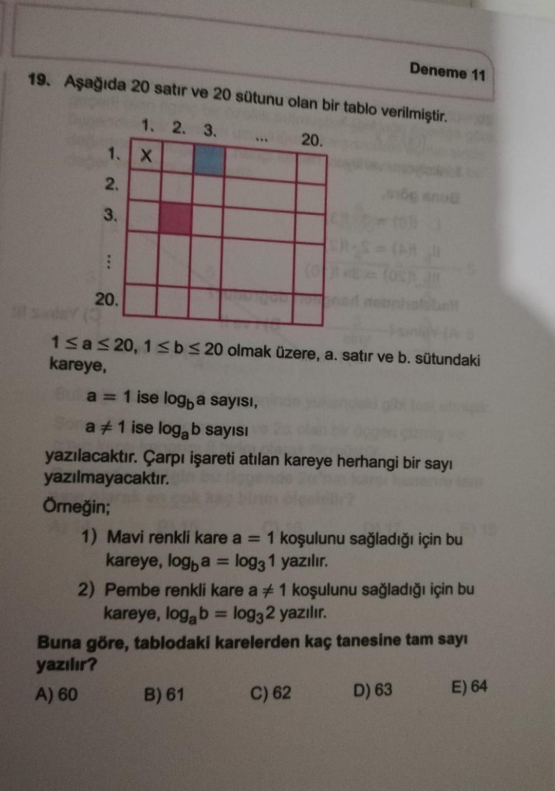 Solved Below is a table with 20 rows and 20 columns. | Chegg.com