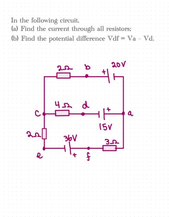 Solved In the following circuit, (a) Find the current | Chegg.com