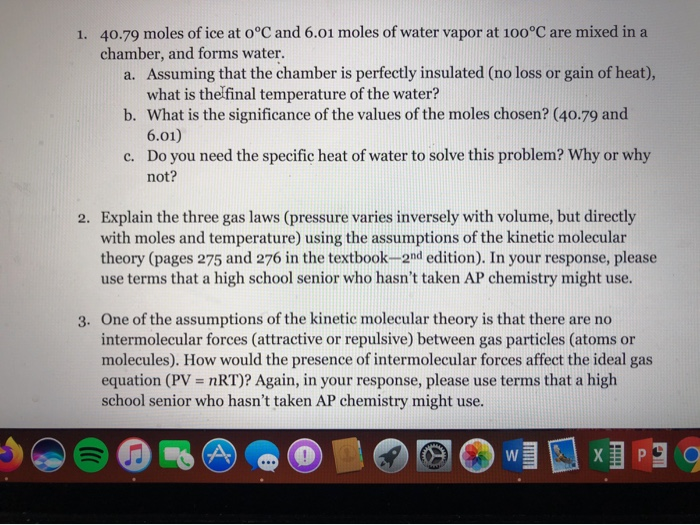 Solved 1. 40.79 moles of ice at 0°C and 6.01 moles of water | Chegg.com