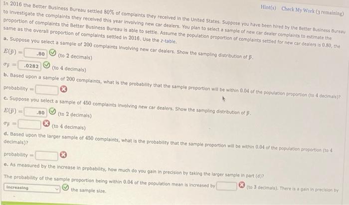 Solved Hint(s) Check My Work ( 3 remaining) In 2016 the | Chegg.com