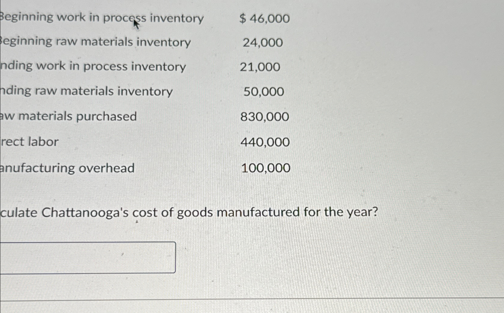 Solved \table[[Beginning work in process inventory,$46,000 | Chegg.com
