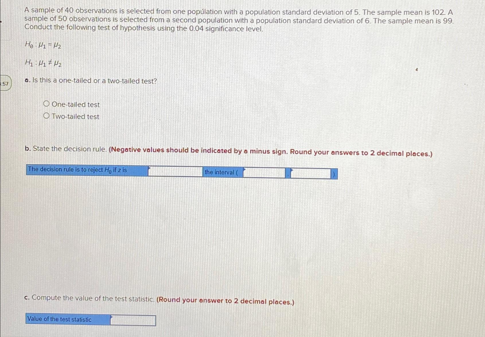 Solved A sample of 40 ﻿observations is selected from one | Chegg.com