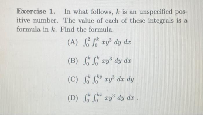 Solved Exercise 1. In what follows, k is an unspecified | Chegg.com