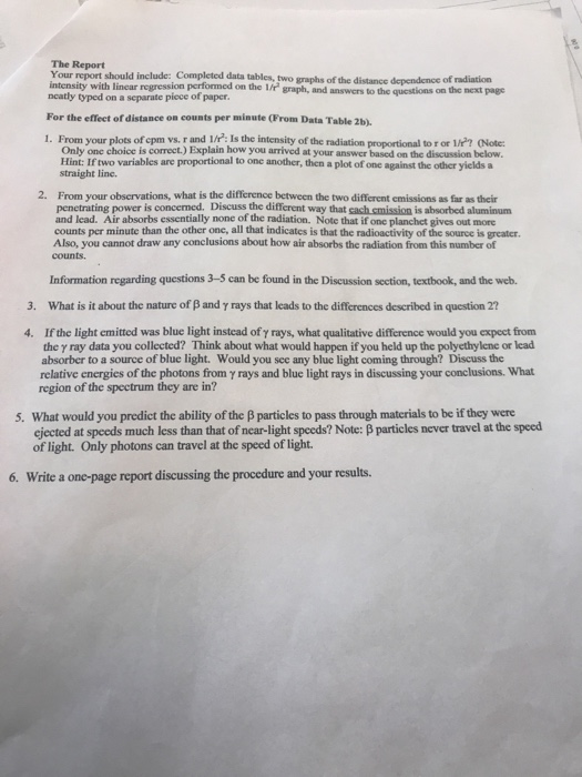 Solved The Report Your report should include: Completed data | Chegg.com