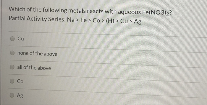 Solved Which of the following metals reacts with aqueous | Chegg.com