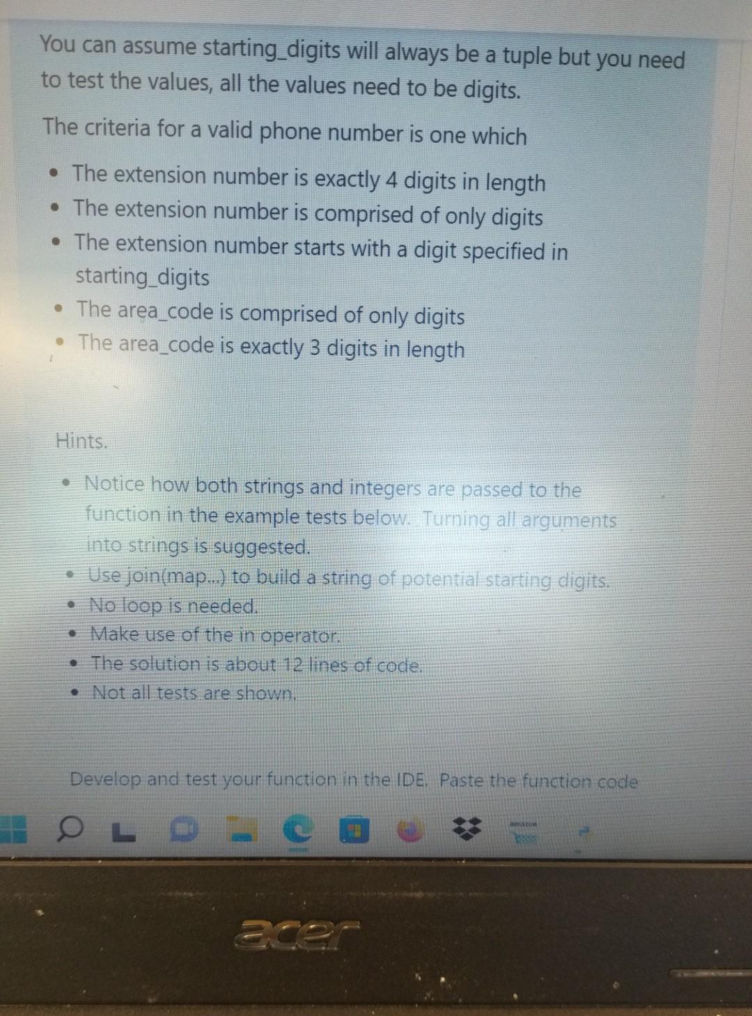 Solved Create a function called validate_phone_number which | Chegg.com