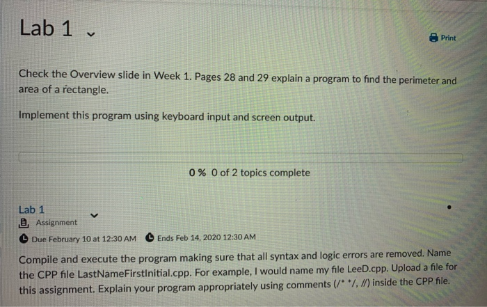 Solved Lab 1, Print Check the Overview slide in Week 1. | Chegg.com