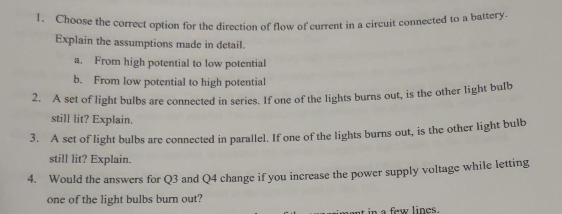 Solved 1. Choose the correct option for the direction of | Chegg.com