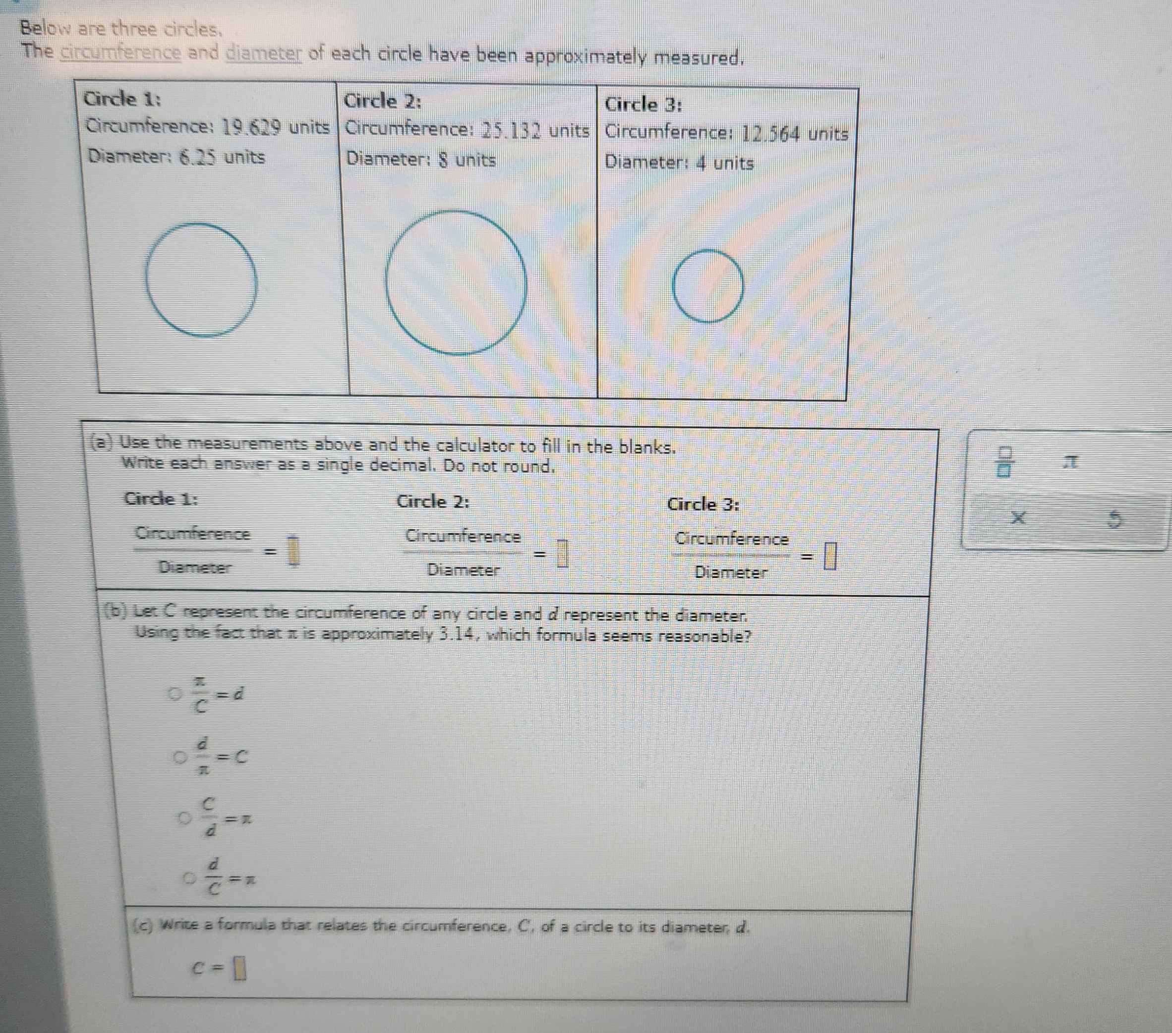 Solved Below are three circles.The circumference and | Chegg.com