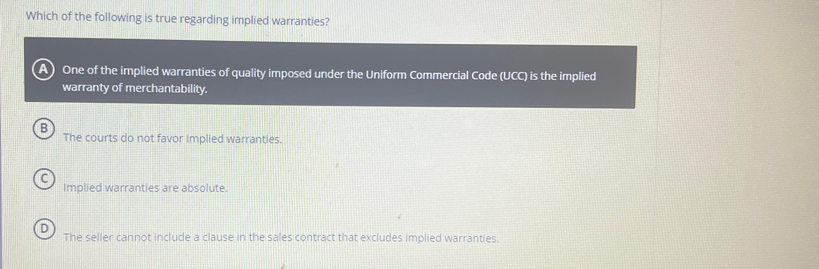 Solved Which of the following is true regarding implied | Chegg.com